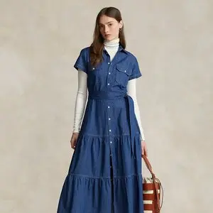Ralph Lauren Belted Tiered Denim Shirtdress