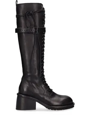 ANN DEMEULEMEESTER SANTIAGO レースアップブーツ Ann Demeulemeester 75mm Santiago Leather Tall Boots In Black - 30