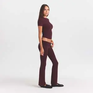 SKIMS Foldover Cotton Jersey Pants - Currant