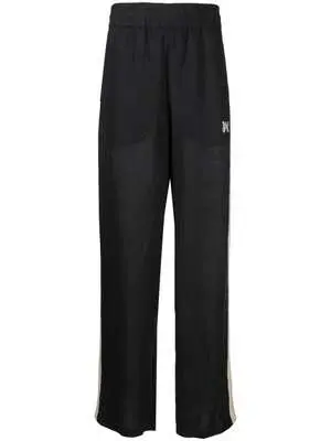 Palm Angels Logo-embroidered Linen Trousers - Black