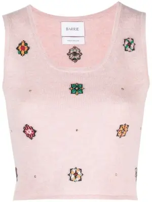 BARRIE Floral-motif Cropped Knitted Top - Pink