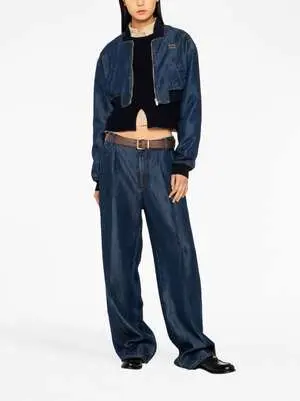 Miu Miu Embroidered-logo Denim Blouson Jacket - Blue