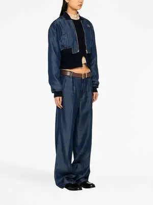 Miu Miu Embroidered-logo Denim Blouson Jacket - Blue