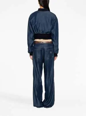 Miu Miu Embroidered-logo Denim Blouson Jacket - Blue
