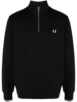 Fred Perry Logo-embroidered Zip-up Jumper - Black