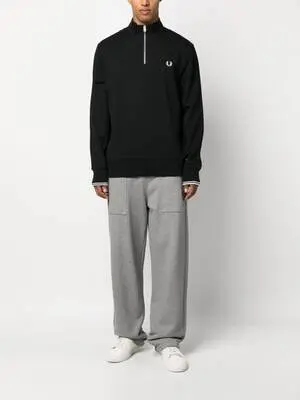 Fred Perry Logo-embroidered Zip-up Jumper - Black