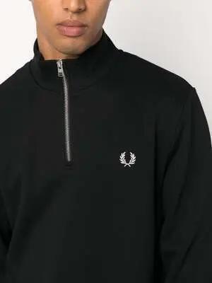 Fred Perry Logo-embroidered Zip-up Jumper - Black