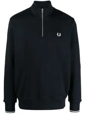 Fred Perry Logo-embroidered Zip-up Sweatshirt - Blue