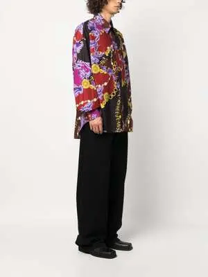 Versace Chain Couture-print Cotton Shirt - Brown