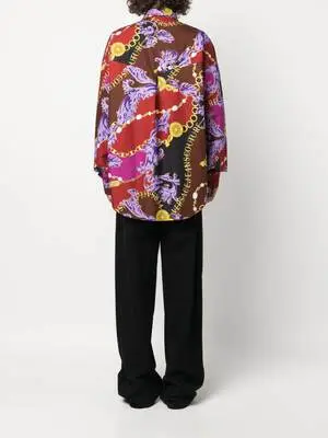 Versace Chain Couture-print Cotton Shirt - Brown