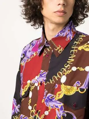 Versace Chain Couture-print Cotton Shirt - Brown