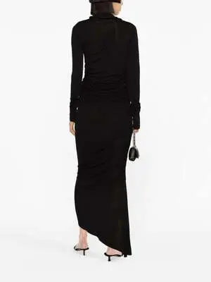 ANDREĀDAMO Asymmetric Draped Midi Dress - Black