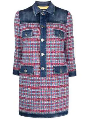 Dsquared2 Panelled Tweed Denim Mini Dress