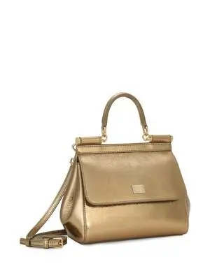Dolce & Gabbana Sicily Metallic Leather Tote Bag - Gold