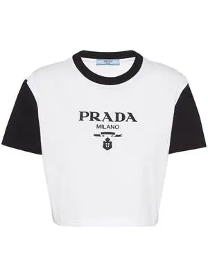 Prada Logo-Print Cropped T-Shirt - White | Editorialist