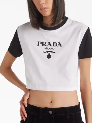 Prada Logo-Print Cropped T-Shirt - White | Editorialist