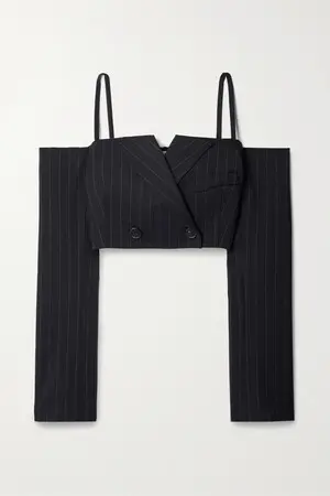 Monse Cropped Cold-shoulder Pinstriped Wool-blend Twill Jacket