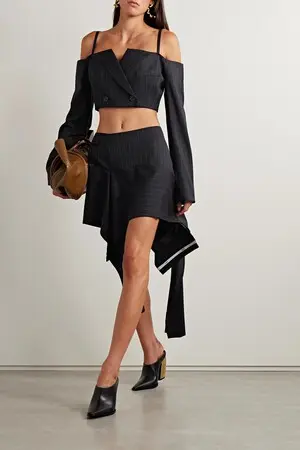 Monse Cropped Cold-shoulder Pinstriped Wool-blend Twill Jacket