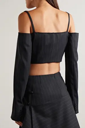 Monse Cropped Cold-shoulder Pinstriped Wool-blend Twill Jacket