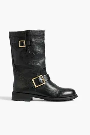 JIMMY CHOO Biker Buckled Leather Boots