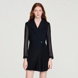 Sandro Tailored Wraparound Dress With Pleated Side