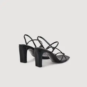 Sandro Embossed Leather Sandals With Narrow Straps - Black