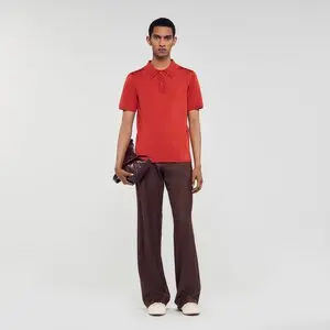 Sandro Short-sleeve Knitted Polo Shirt Blood Orange