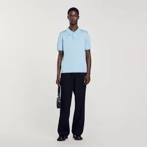 Sandro Short-sleeve Knitted Polo Shirt Blue Jean