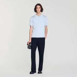 Sandro Short-sleeve Knitted Polo Shirt - Blue Sky