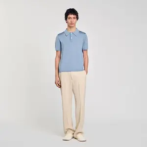 Sandro Short-sleeve Knitted Polo Shirt Chambray