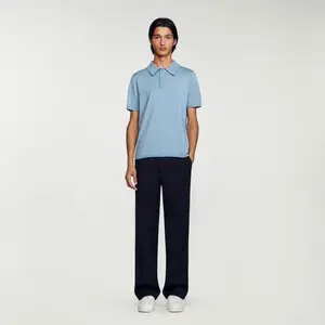 Sandro Short-sleeve Knitted Polo Shirt Light Blue