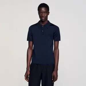 Sandro Short-sleeve Knitted Polo Shirt - Navy Blue