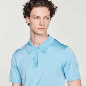 Sandro Short-sleeve Knitted Polo Shirt Sky Blue