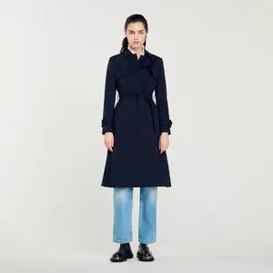 Sandro Trench Coat With Pleated Inset