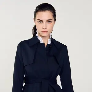 Sandro Trench Coat With Pleated Inset