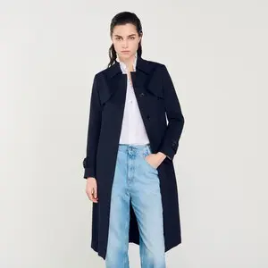 Sandro Trench Coat With Pleated Inset