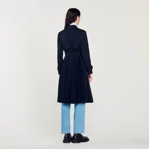 Sandro Trench Coat With Pleated Inset