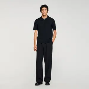 Sandro Zip-up Knit Polo Shirt - Black