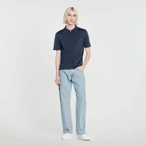 Sandro Knitted Polo Shirt With Zip Collar Blue