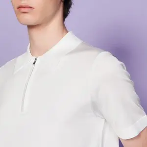 Sandro Knitted Polo Shirt With Zip Collar Ecru