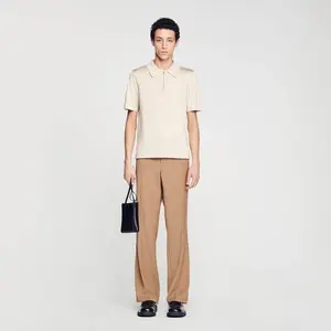 Sandro Knitted Polo Shirt With Zip Collar Light Sand