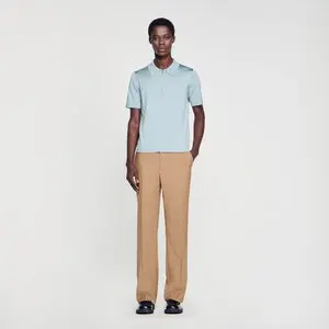 Sandro Knitted Polo Shirt With Zip Collar Sky Blue