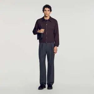 Sandro Cotton Zip Jacket With Classic Collar - Chocolate