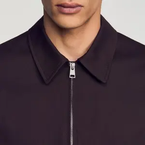 Sandro Cotton Zip Jacket With Classic Collar - Chocolate