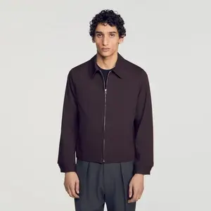 Sandro Cotton Zip Jacket With Classic Collar - Chocolate
