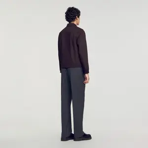 Sandro Cotton Zip Jacket With Classic Collar - Chocolate
