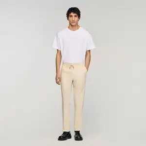 Sandro Elasticated Straight-leg Trousers - Light Beige