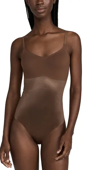 Spanx Shape Invisible Cami Thong Bodysuit - Chestnut Brown