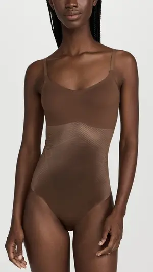 Spanx Shape Invisible Cami Thong Bodysuit - Chestnut Brown