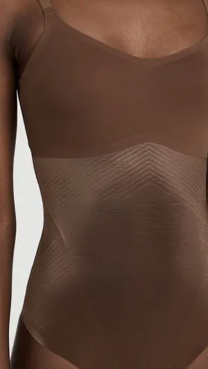 Spanx Shape Invisible Cami Thong Bodysuit - Chestnut Brown